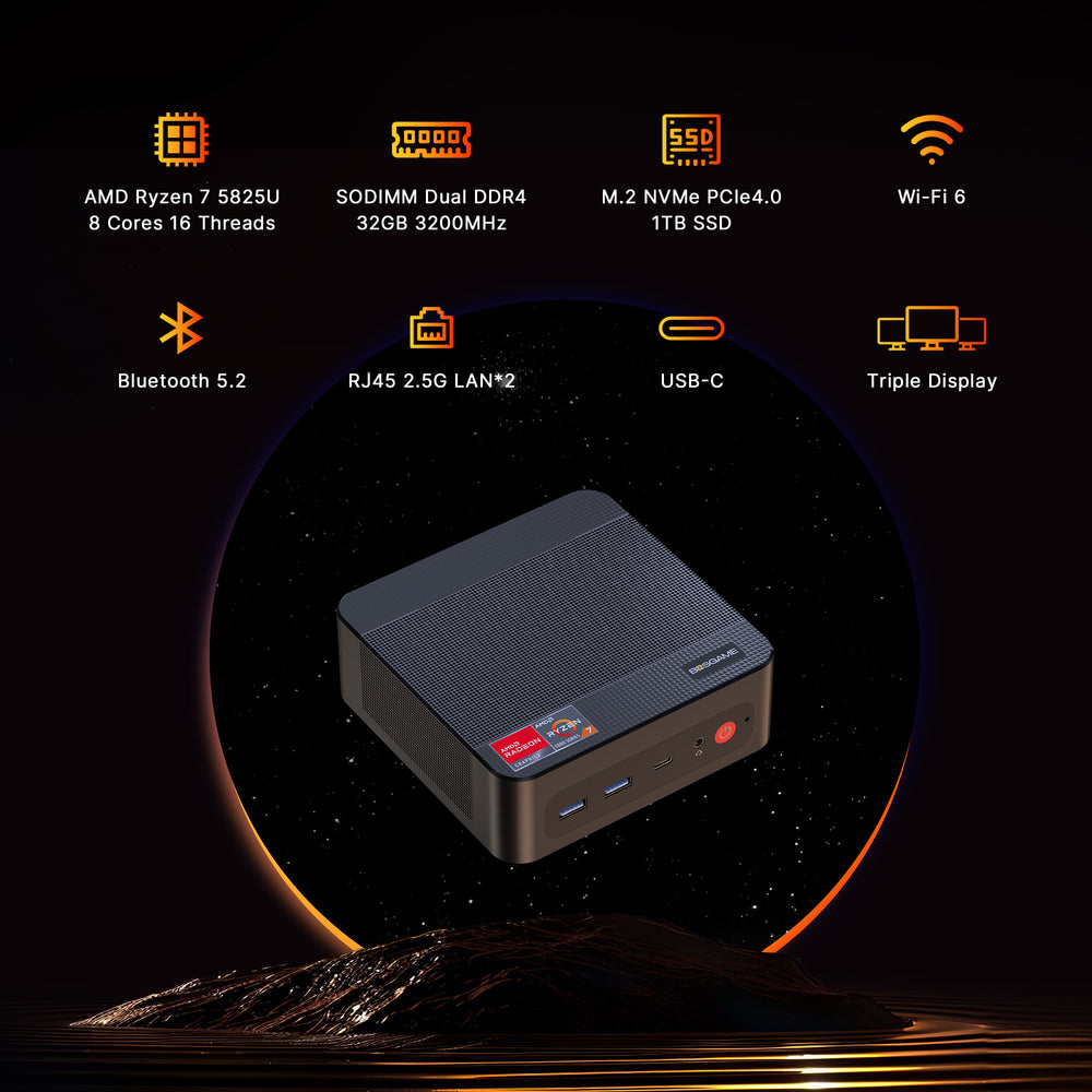 Bosgame P4 Plus mini pc, AMD Ryzen7 5825U Processor, 16GB DDR4+512GB SSD
